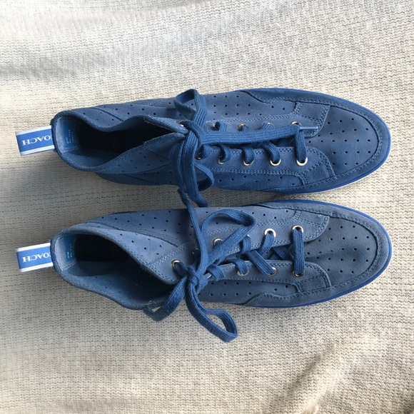 Coach | Shoes | Coach Blue Leather Suede Lace Up Sneakers | Poshmark